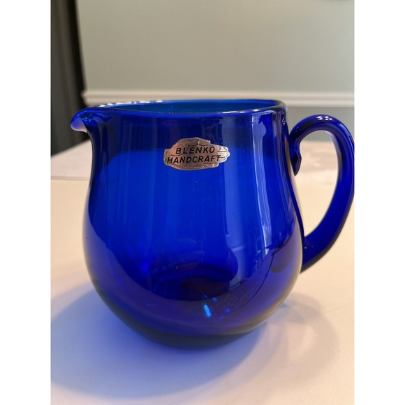 BLENKO | Dining | Vintage Blenko Cobalt Blue Pitcher Applied Handle ...